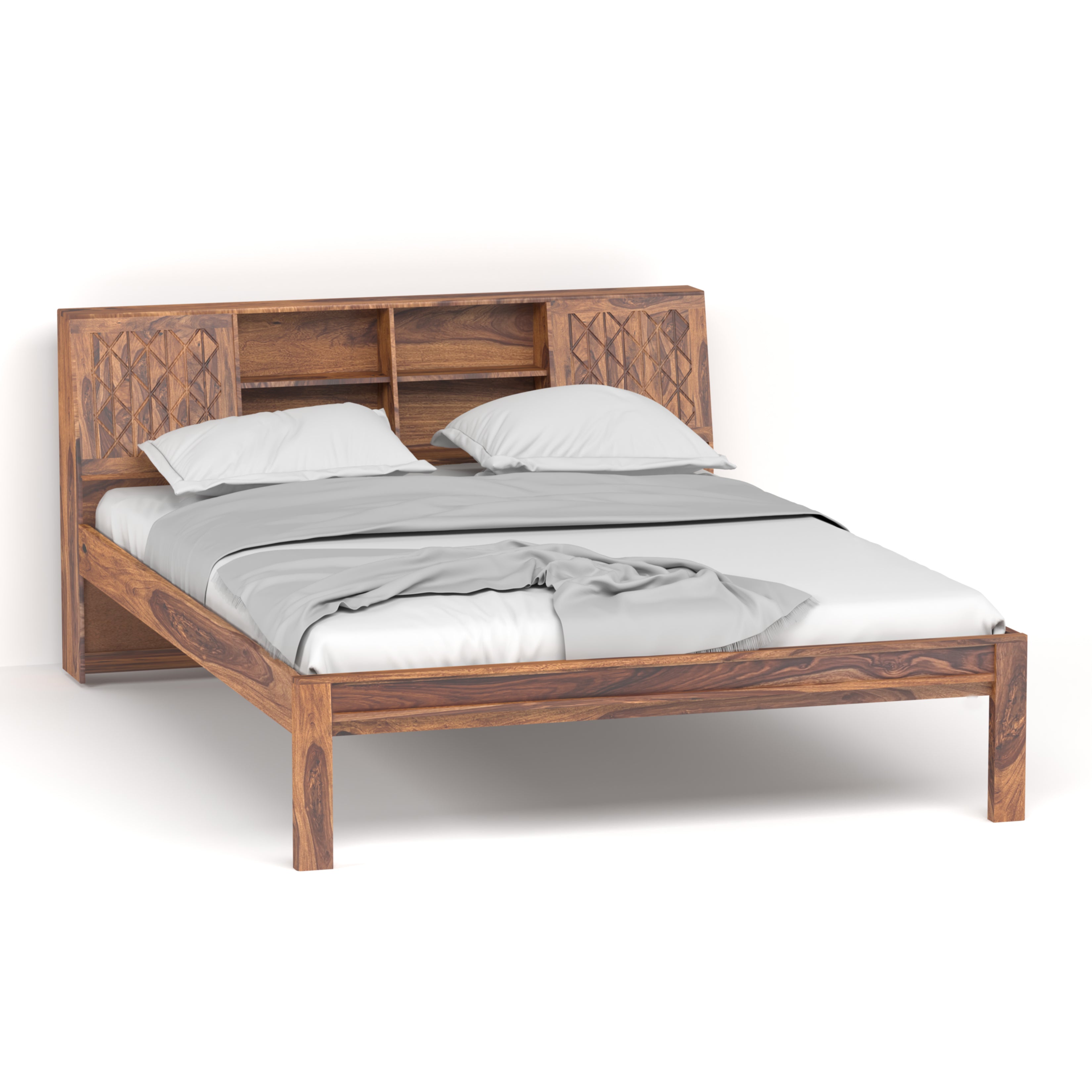 Bergen Sheesham Wood Queen Size Bed in Honey Finish– WOODPEEL FURNITURE ...